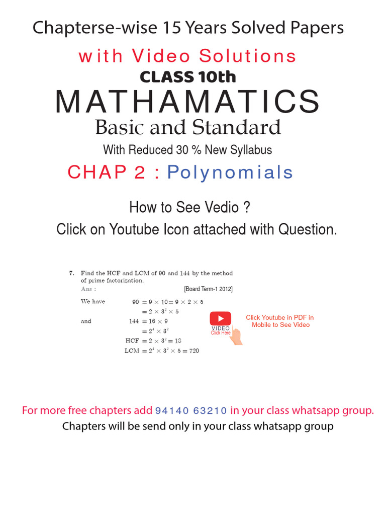 Polynomials CLASS XTH | PDF | Polynomial | Zero Of A Function