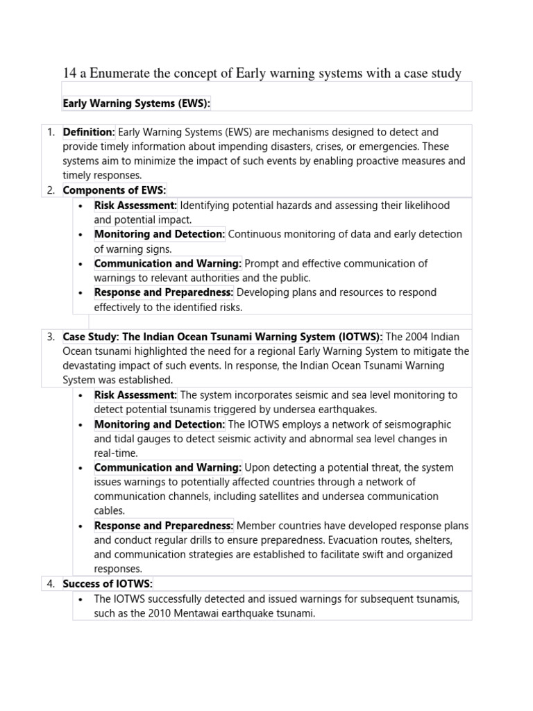 14 A Enumerate The Concept of Early Warning Systems With A Case Study ...
