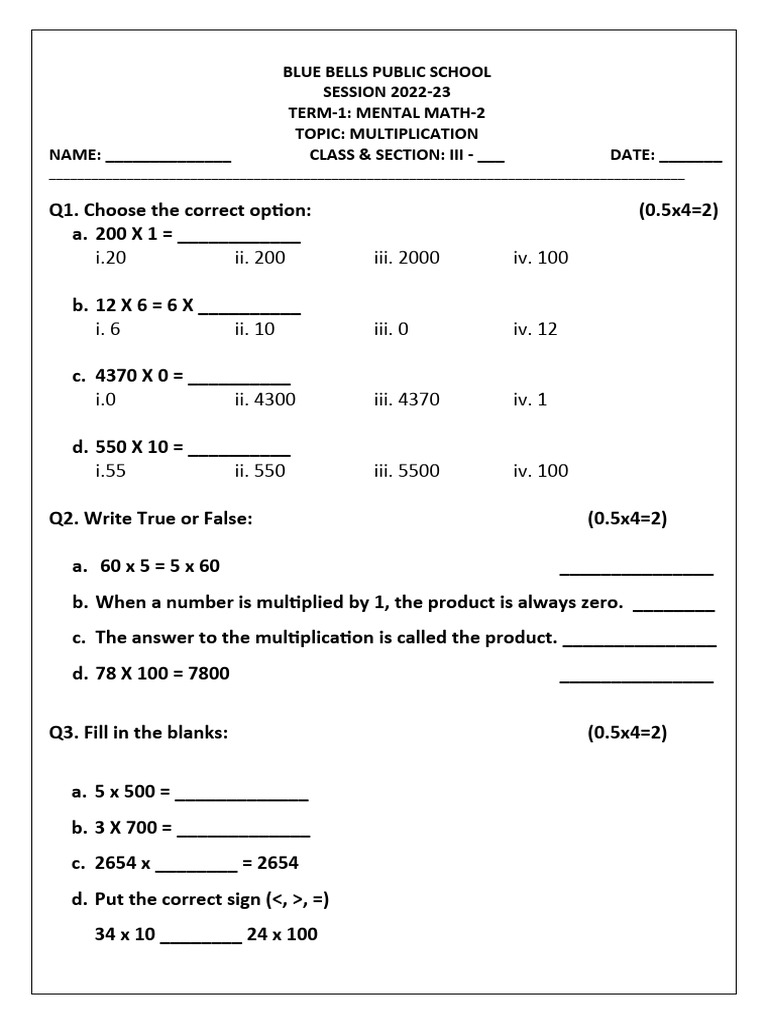 BBPS - Class 3 - Mental Math | PDF