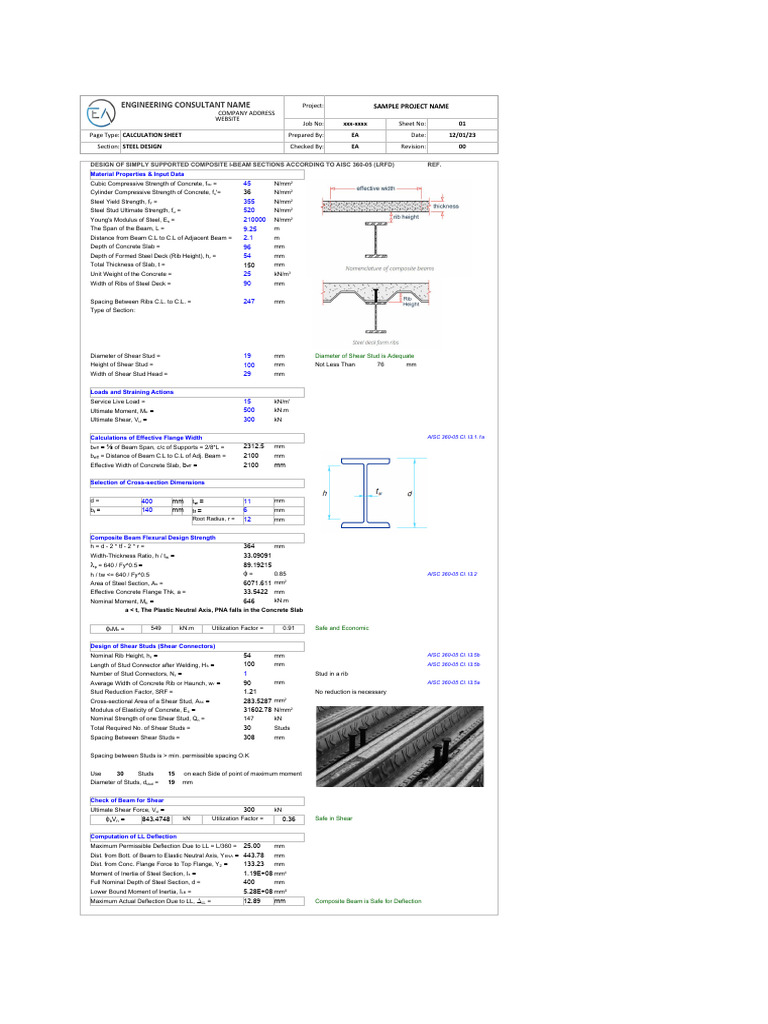 EA - Design of Simply Supported Composite I-Beam Sections AISC 360-05 ... EA - Design of Simply Supported Composite I-Beam Sections AISC 360-05 ...