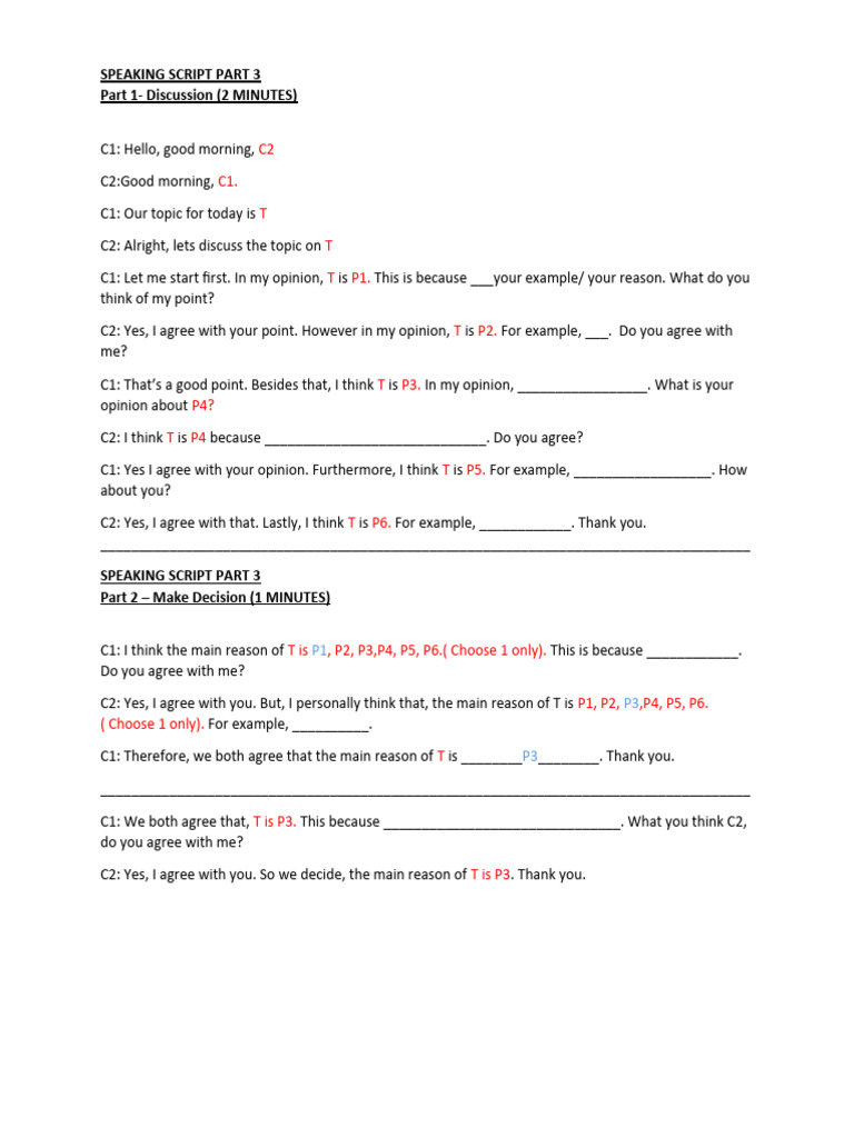 Speaking Script Part 3 | PDF