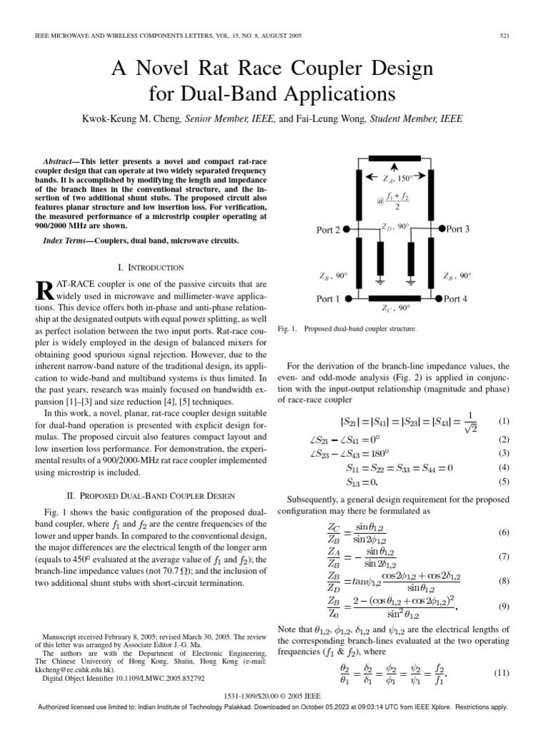 A Novel Rat Race Coupler Design For Dual-Band Applications | PDF ...