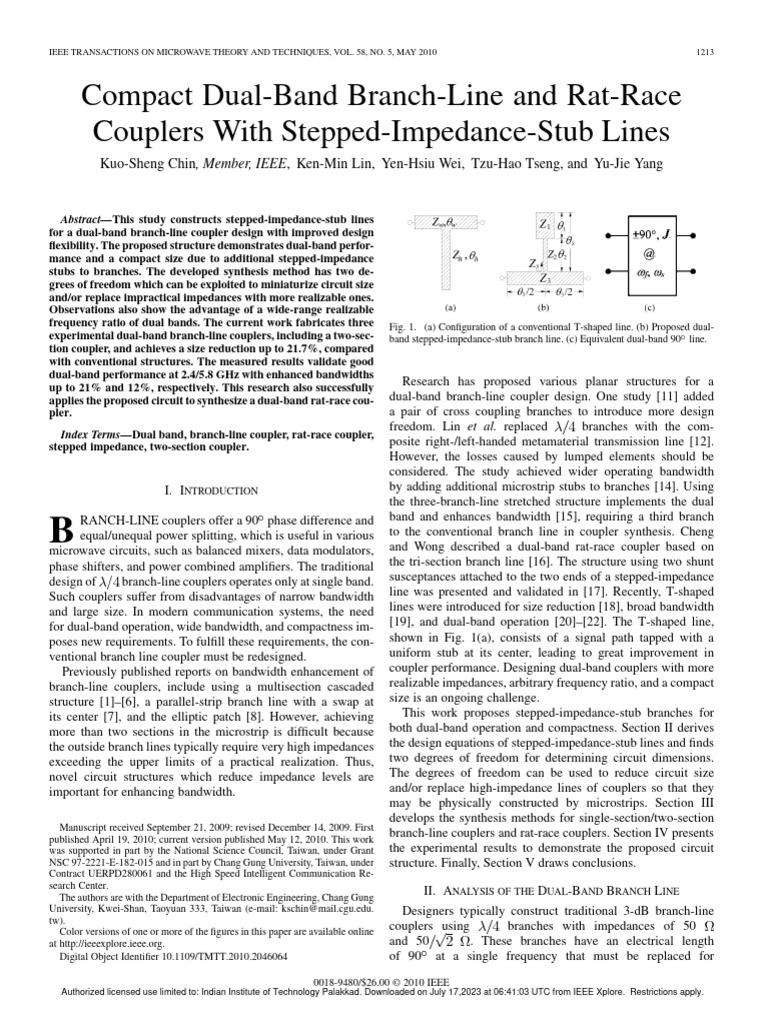 Pact Dual-Band Branch-Line and Rat-Race Couplers With Stepped-Impedance ...