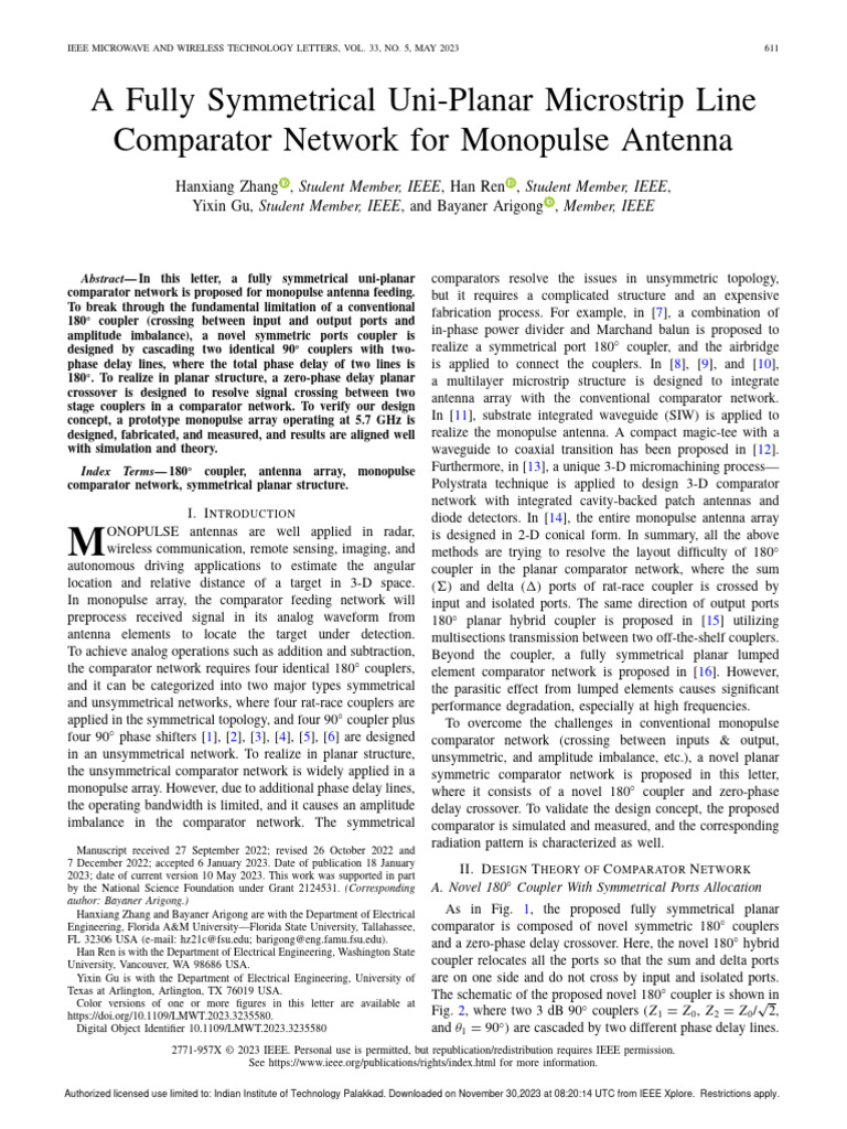 A Fully Symmetrical Uni-Planar Microstrip Line Comparator Network For ...