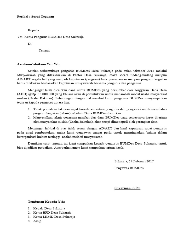 Surat Peringatan Ke 1 | PDF