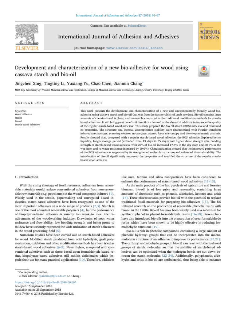 Bio-Adhesive from Cassava Starch & Bio-Oil | PDF | Adhesive | Starch