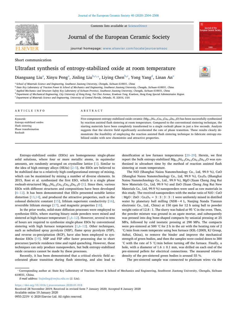 Liu Et Al. - 2020 - Ultrafast Synthesis of Entropy-Stabilized Oxide at ...