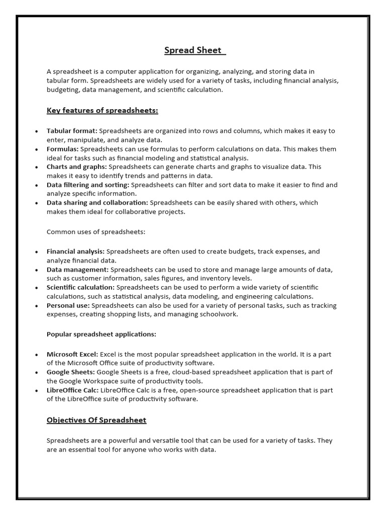 A Spreadsheet Is A Computer Application For Organizing | PDF ... A Spreadsheet Is A Computer Application For Organizing | PDF ...