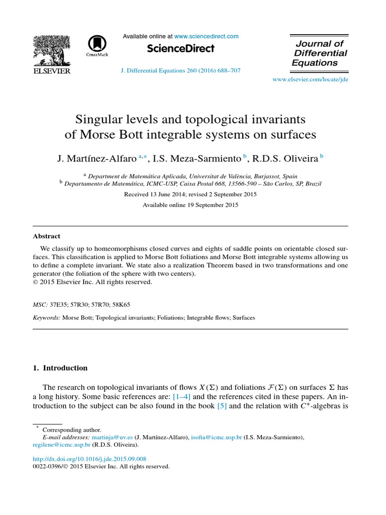 Singular Levels and Topological Invariants of Morse | PDF | Topology | Vertex (Graph Theory)