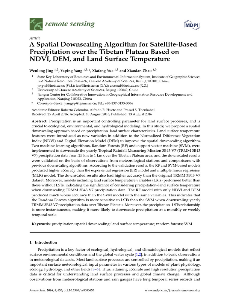 Spatial Downscaling Algorithm For Satellite-Based Precipitation | PDF | Precipitation | Earth ...