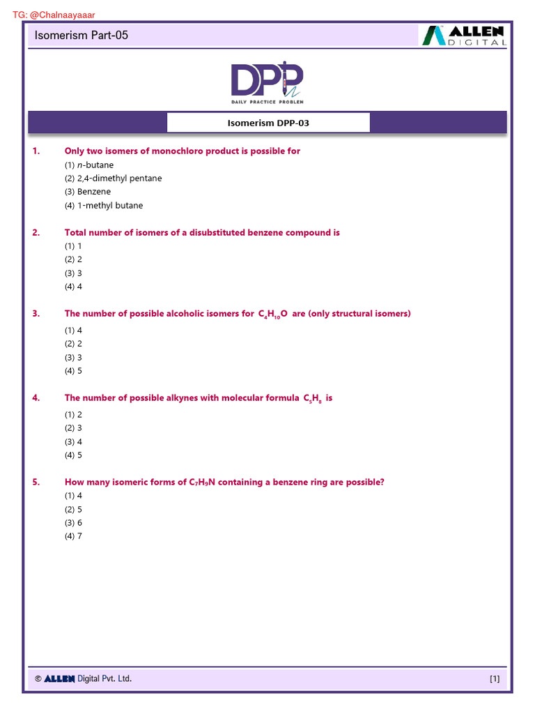 Isomerism DPP 03 | PDF