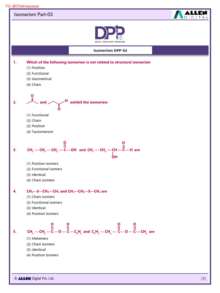 Isomerism DPP 02 | PDF | Isomer | Carbon Compounds