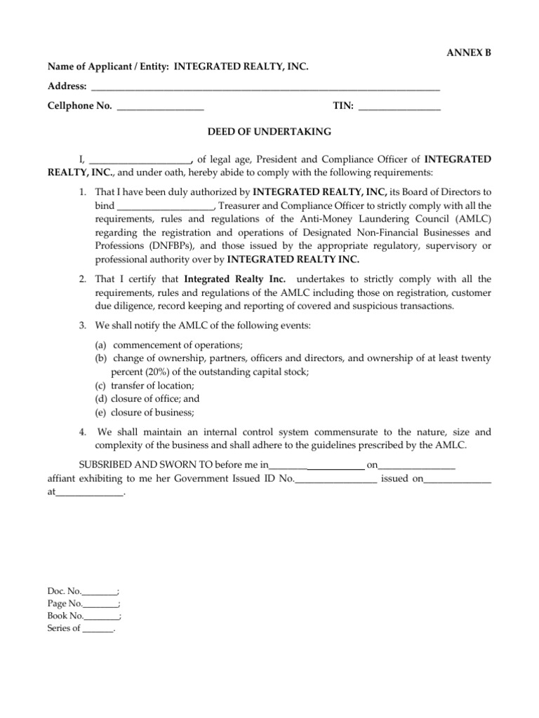 ANNEX B Undertaking - Corp. | PDF