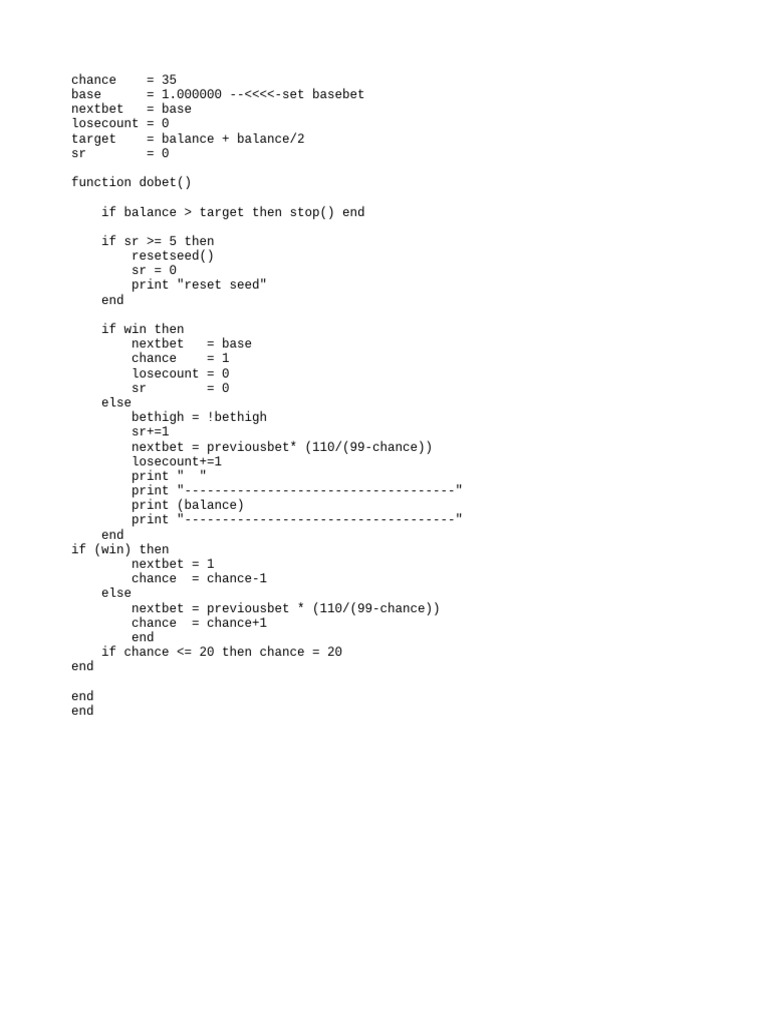 Bitsler Dice Game Script 2 | PDF
