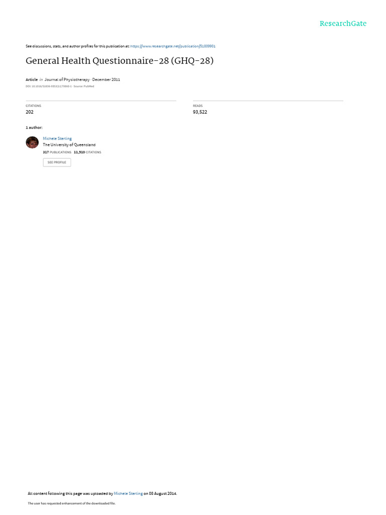 General Health Questionnaire-28 GHQ-28 | PDF | Shoulder | Causes Of Death
