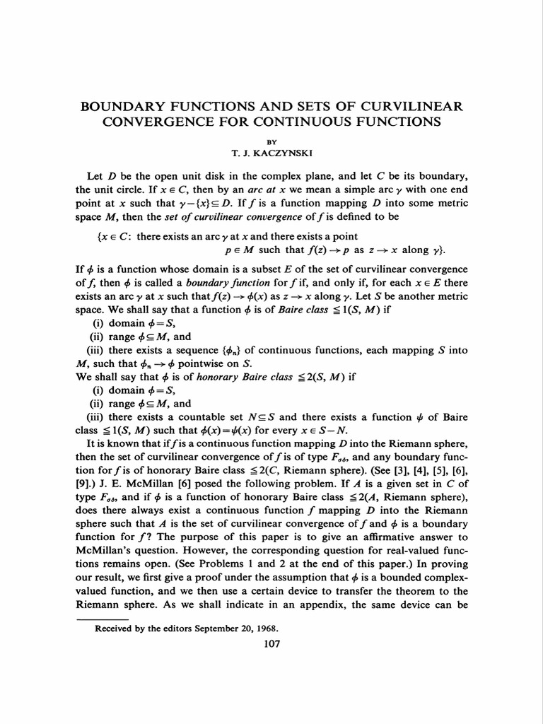 Boundary Functions and Sets of Curvilinear Convergence For Continuous ...