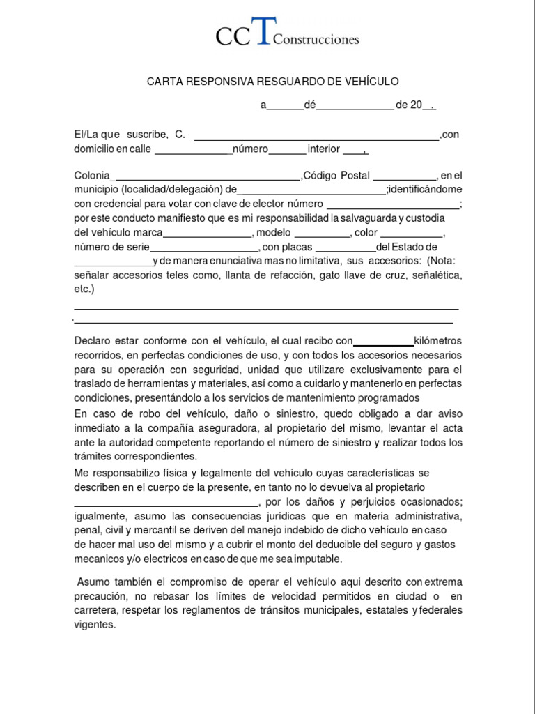 Carta Responsiva | PDF | Vehículos | Vehículo de motor