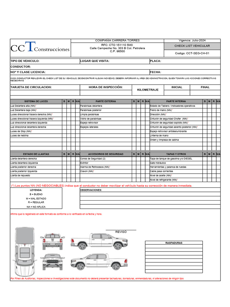 Check List Unidad Vehicular | Descargar gratis PDF | Industria ...