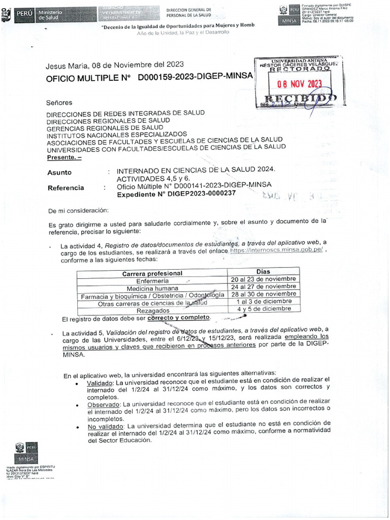 Oficio Multiple N°d000159-2023-Digep-Minsa - 0001 | PDF