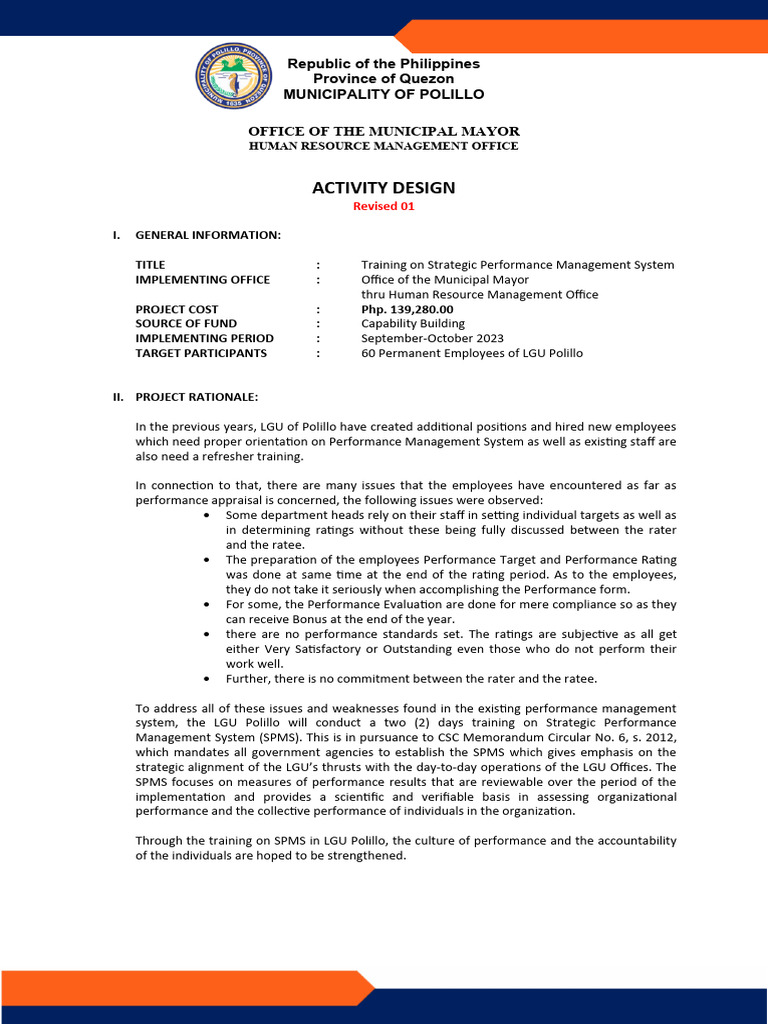 SPMS Activity Design2023revised | PDF | Performance Appraisal | Economies