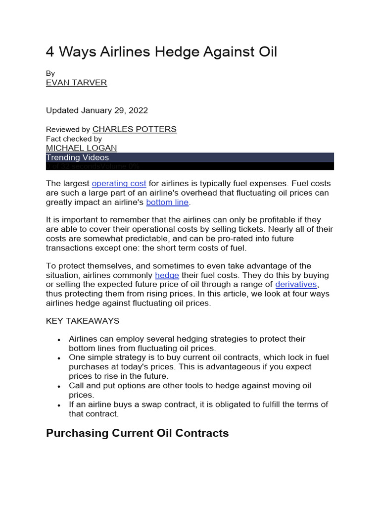 Airline Fuel Hedging Strategies Explained | PDF | Hedge (Finance ...