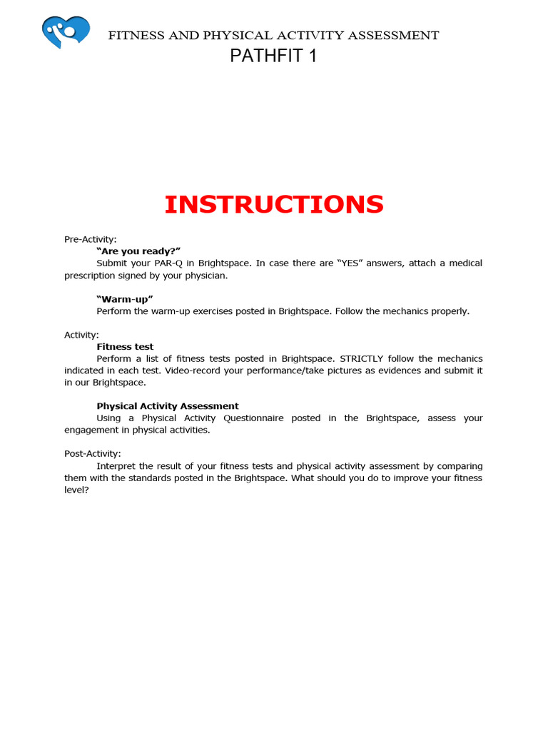 Pre Test Fitness and Physical Activity PA Assessments | PDF | Physical ...