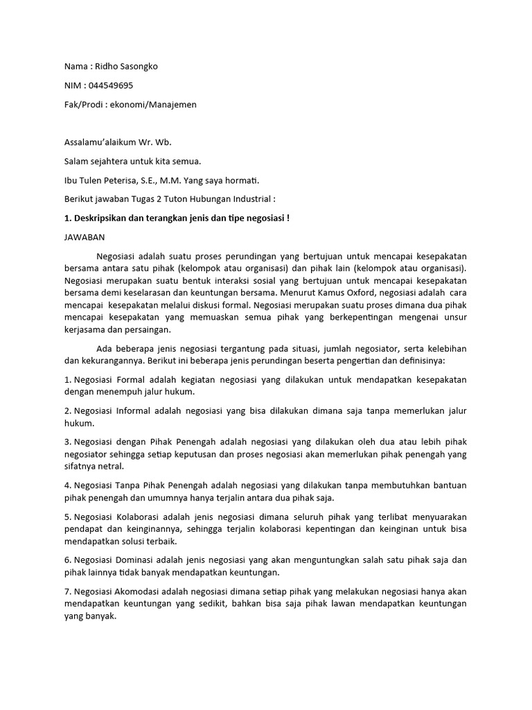 Tugas 2 Tuton Hubungan Industrial | PDF | Karier & Perkembangan | Bisnis