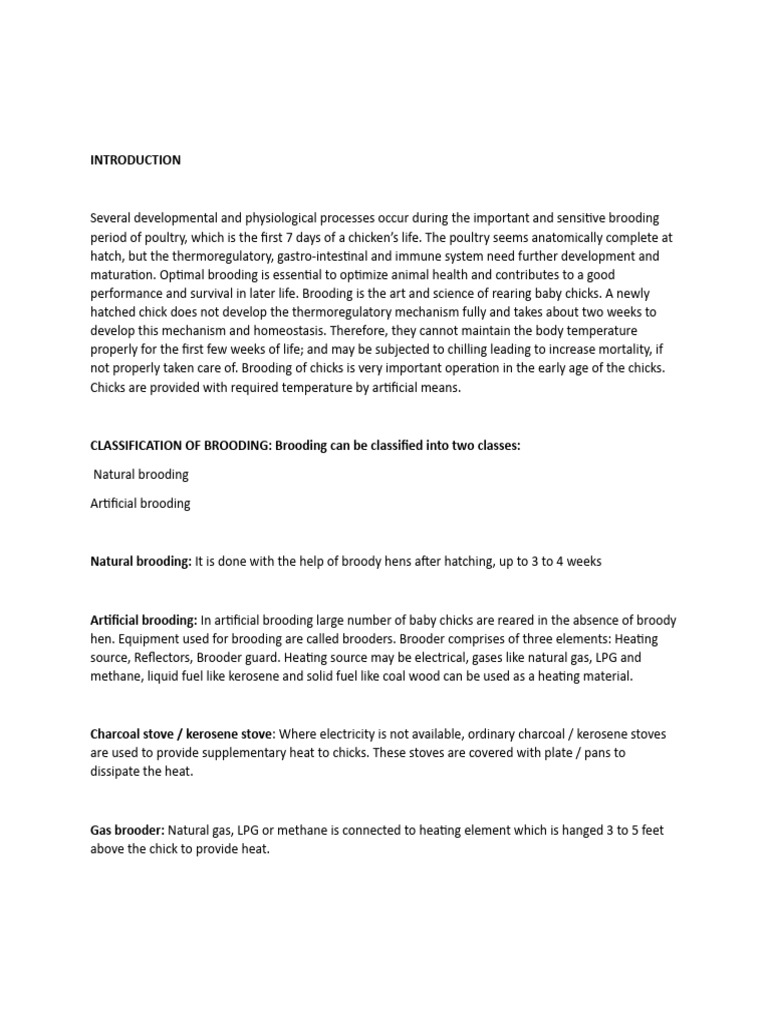 Introduction Brooding Facility | PDF | Poultry Farming | Fuels