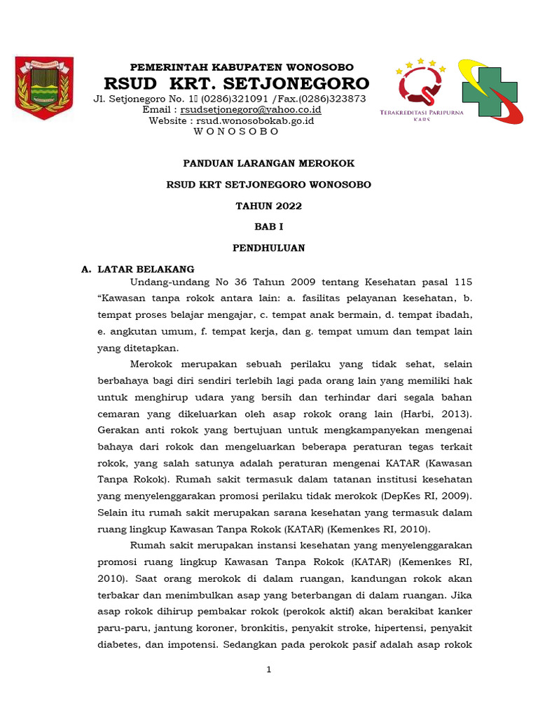 Panduan Kawasan Bebas Rokok RSUD Wonosobo | PDF | Pengembangan Diri