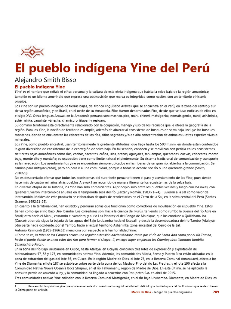 Identidad y Territorio del Pueblo Yine | PDF