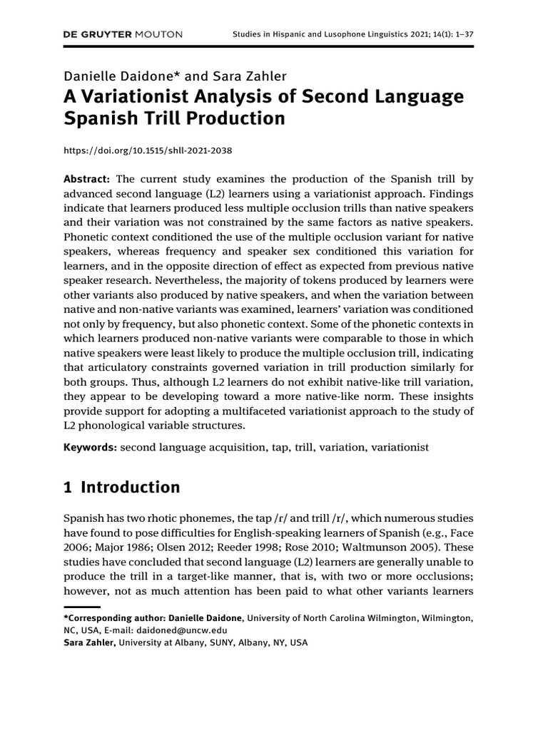 English Natives Spanish Trill Production | PDF | Second Language ...