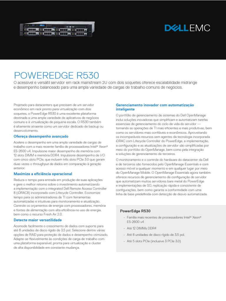 Dell Poweredge r530 Spec Sheet | PDF | Tecnologia da Informação ...