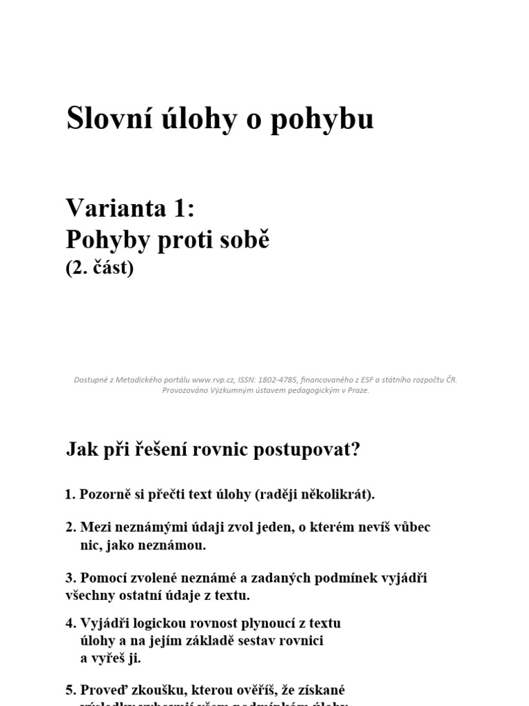 Slovni Ulohy o Pohybu - 1. Varianta - 2 | PDF