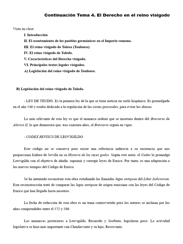 Continuación Tema 4 (Derecho Visigodo) | PDF | Historia | Clásicos