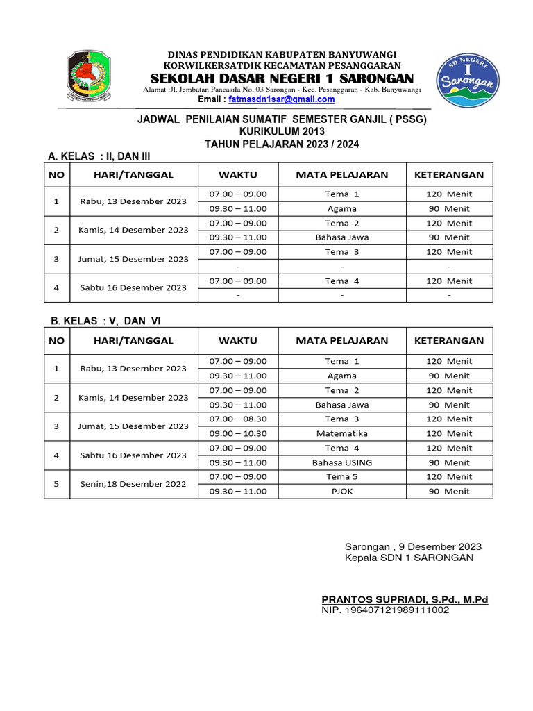 Jadwal Aksas-Sas 2023-2024 | PDF