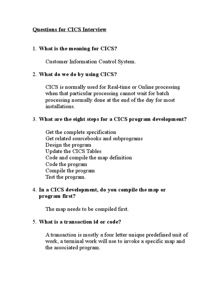 Questions For CICS Interview | PDF | System Software | Computer Data