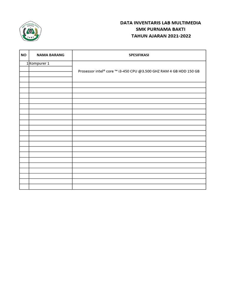 Format Data Inventaris | PDF | Komputer