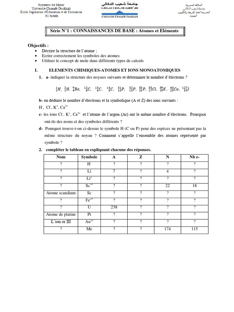 Exercices Corrigés d'Atomistique | PDF | Atomes | Éléments chimiques