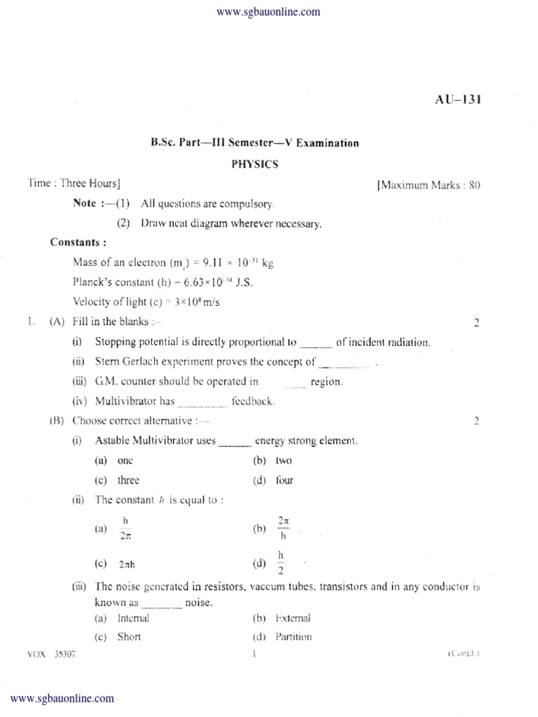 BSC 5 Sem Physics Summer 2018 | PDF | Electronic Oscillator ...