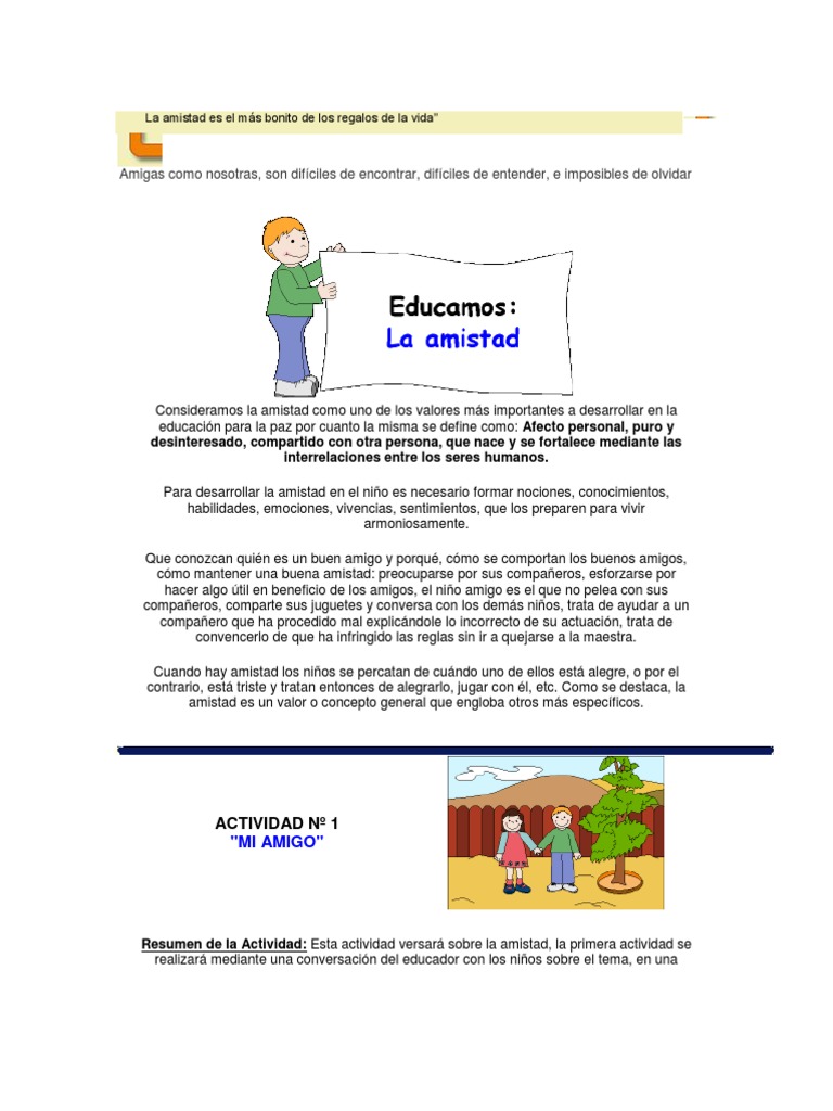 Actividades para Fomentar la Amistad Infantil | PDF | Adultos | Actitud ...