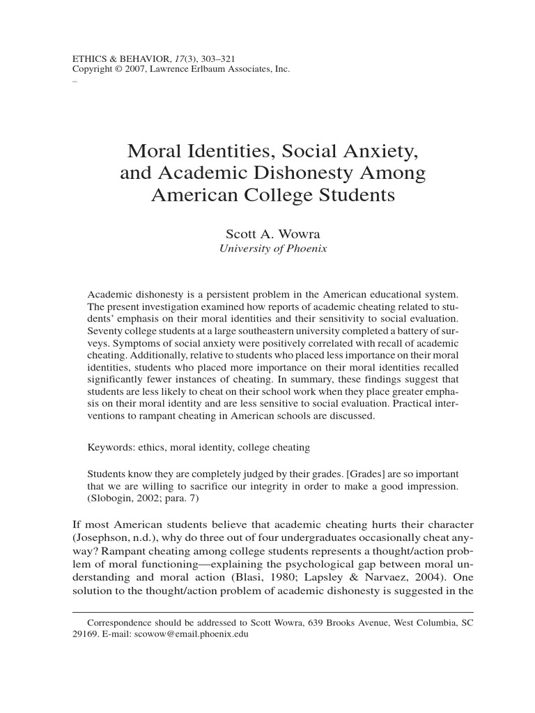 Moral Identity Lab Article | PDF | Anxiety | Experiment