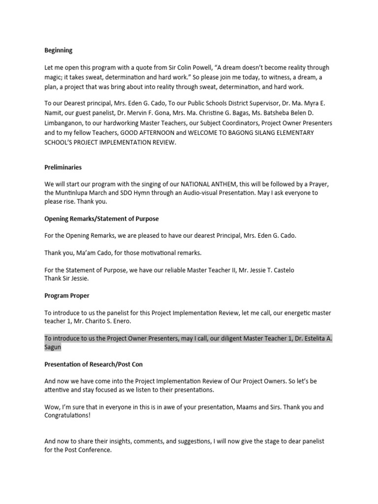 EMCEE Script PIR 22 23 | PDF