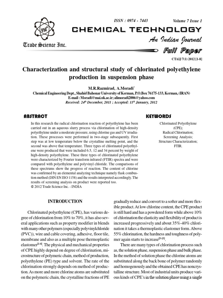 Suspension Phase Chlorinated Polyethylene Study | PDF | Polymers ...