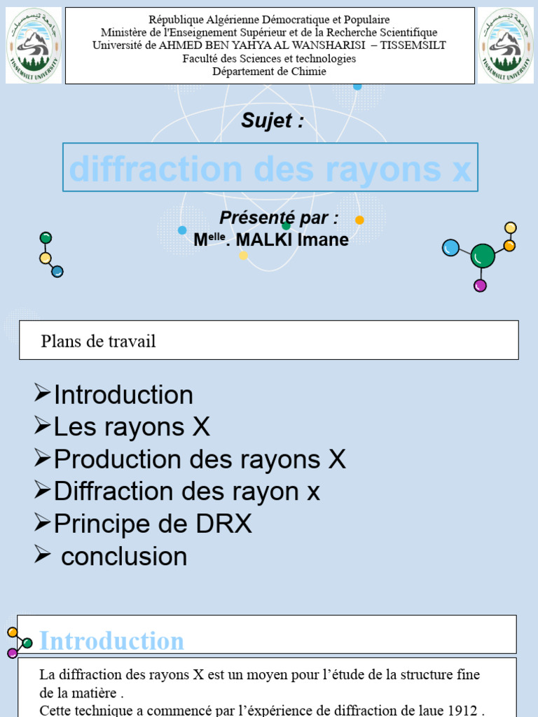 Diffraction Des Rayons X: Sujet | PDF | Cristallographie aux rayons X | Atomes
