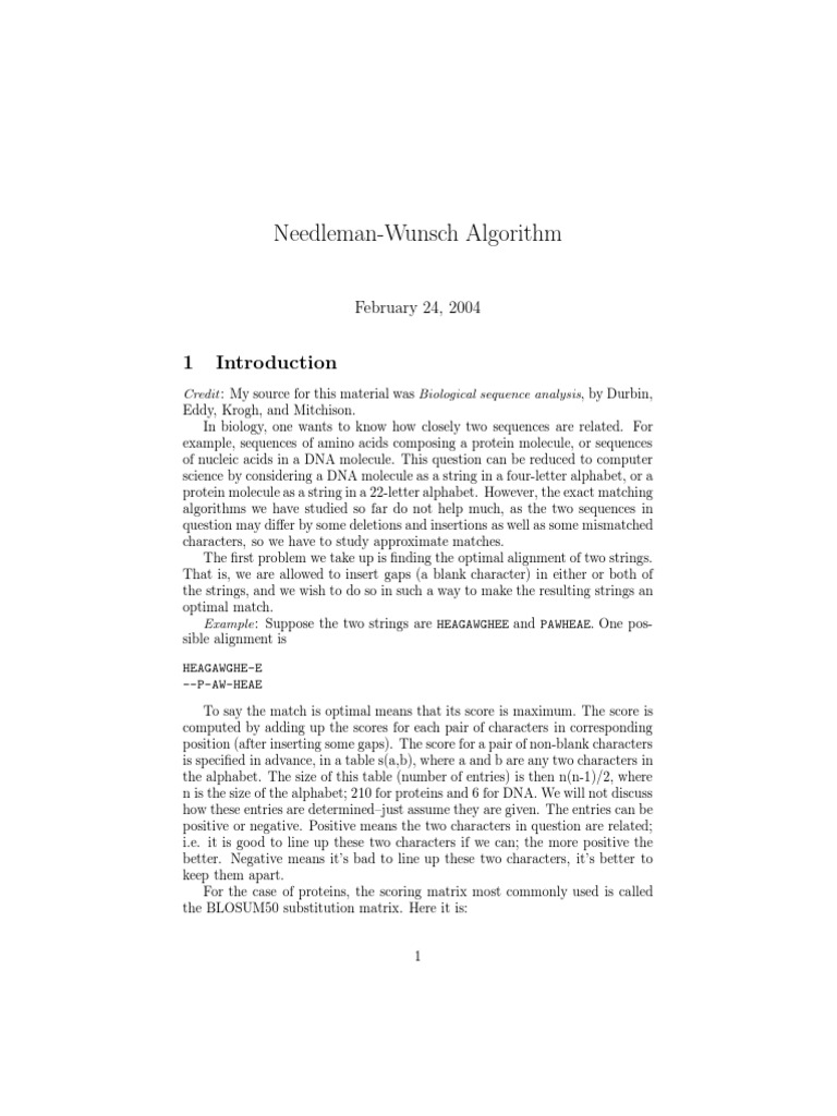 Needleman Wunsch PDF | PDF | Sequence Alignment | Algorithms And Data ...