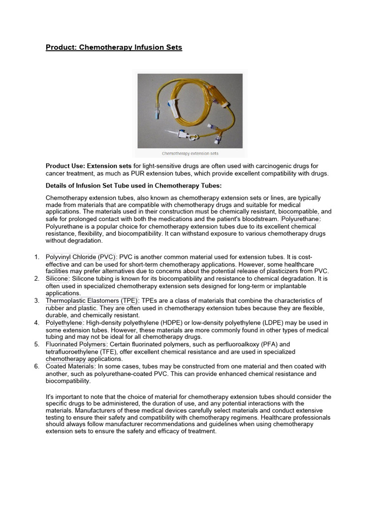Chemotherapy Infusion Sets | PDF | Intravenous Therapy | Chemotherapy