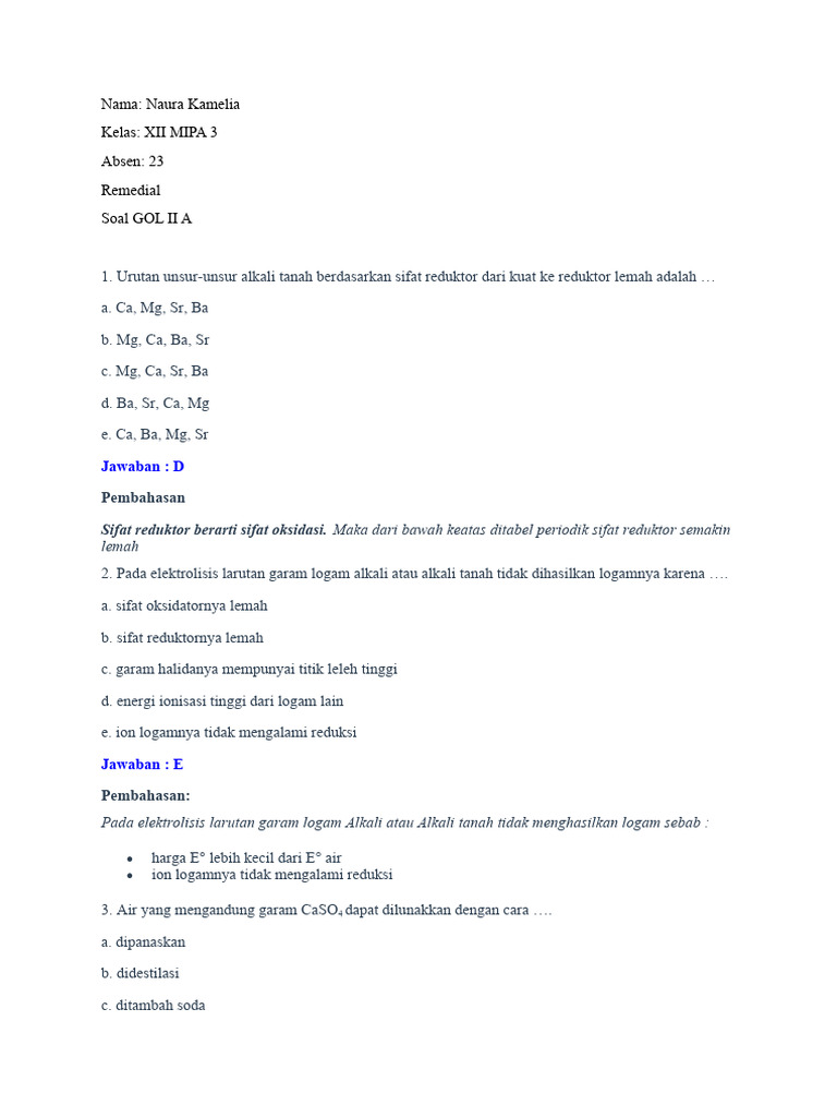 Soal GOL II A - NAURA KAMELIA | PDF | Seni | Sains & Matematika