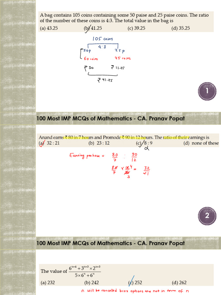 100 MCQ of Mathematics With Solution | PDF | Interest | Multiple Choice