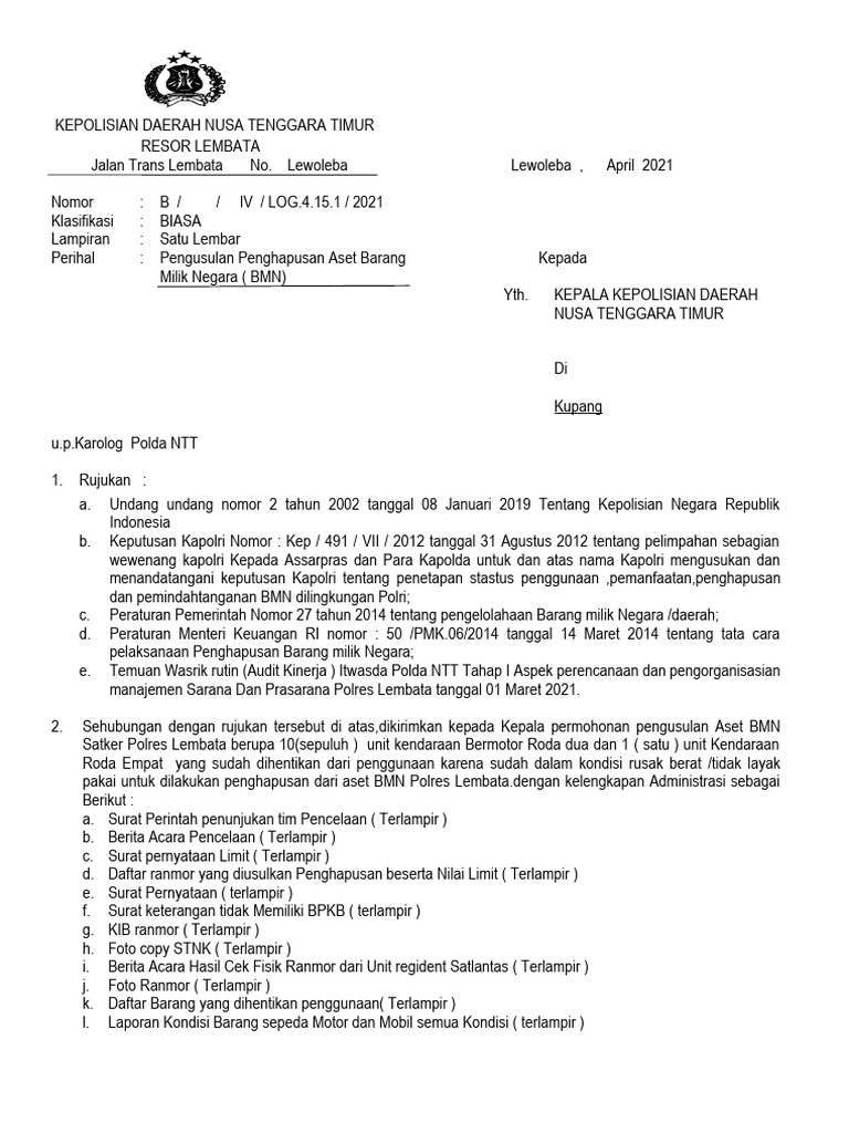 Surat Usulan Penghapusan | PDF