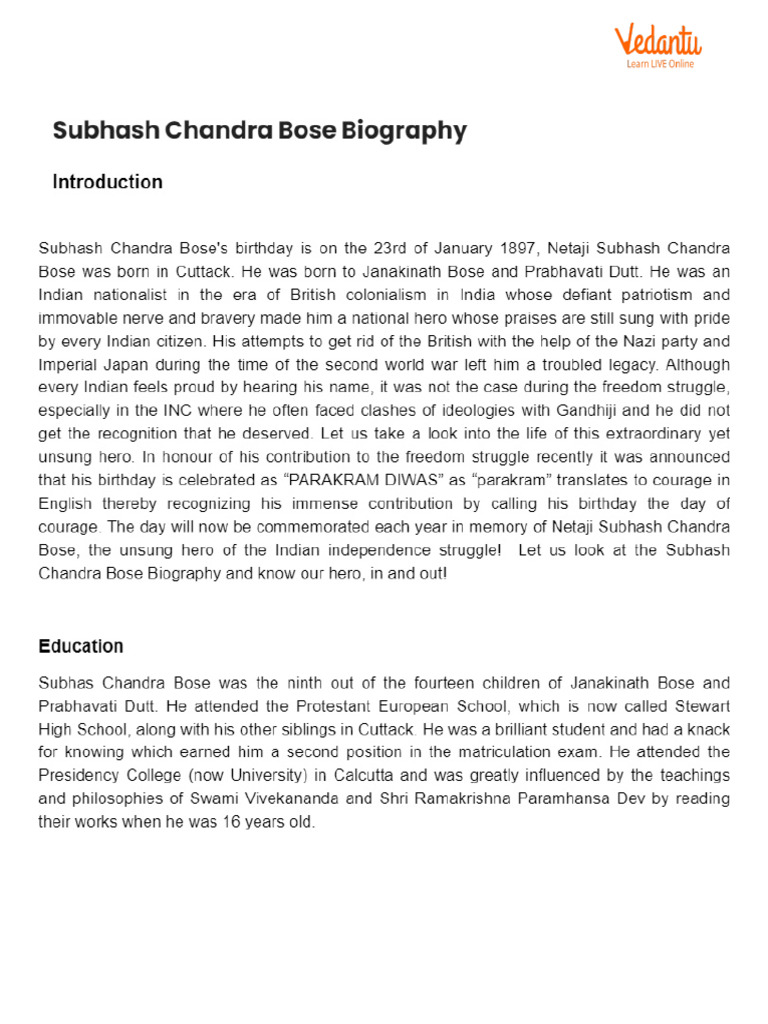 Subhash Chandra Bose Biography | PDF